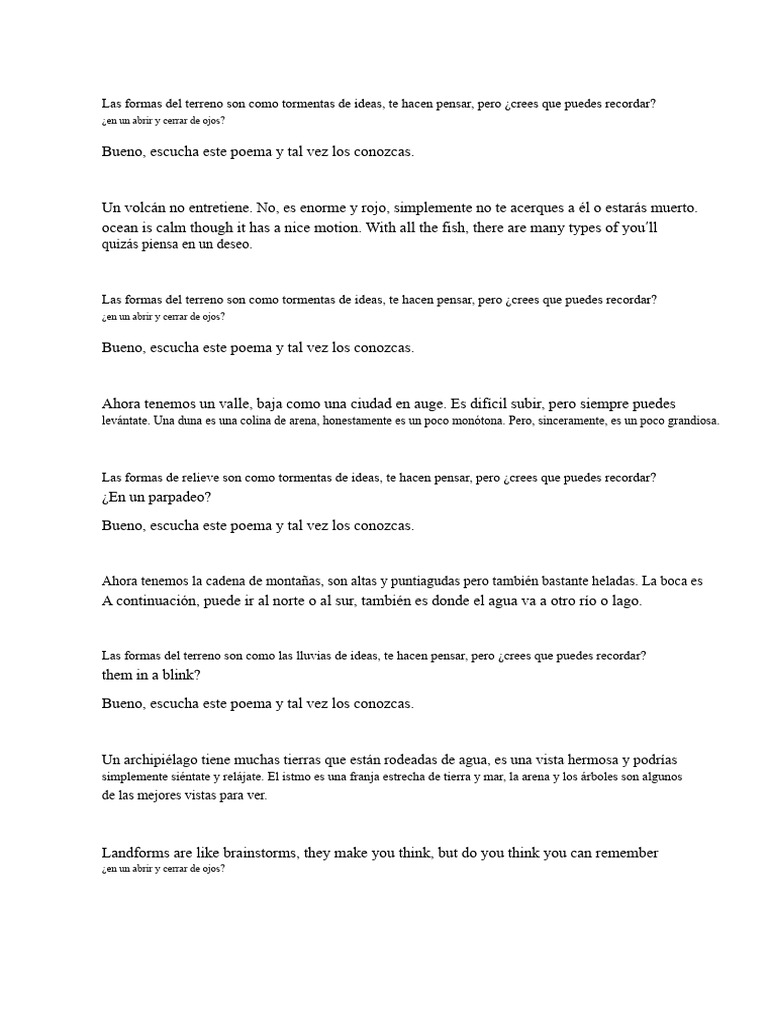 poema canción de formas del terreno | PDF | Ciencias de la Tierra ...