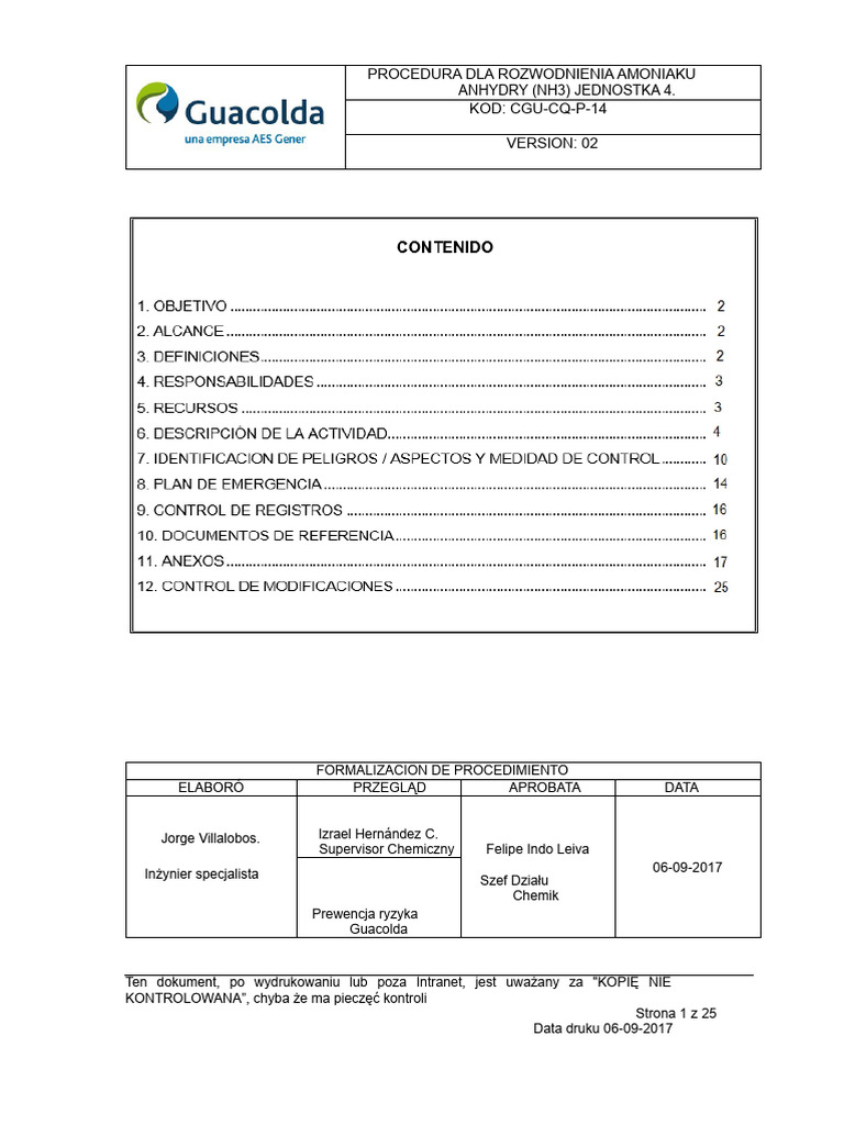CQ-P-14 Procedura Rozładunku Amoniaku U4 WERSJA 2 | PDF