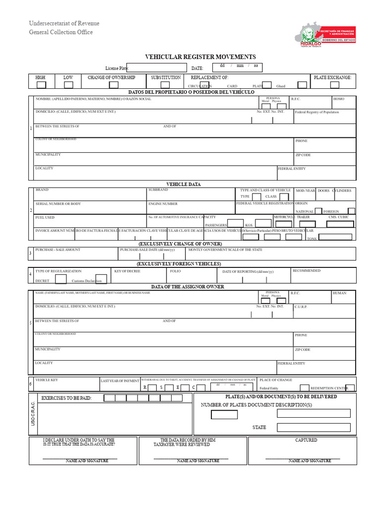 Vehicular Registration Movement Form | PDF | Vehicles | Transport