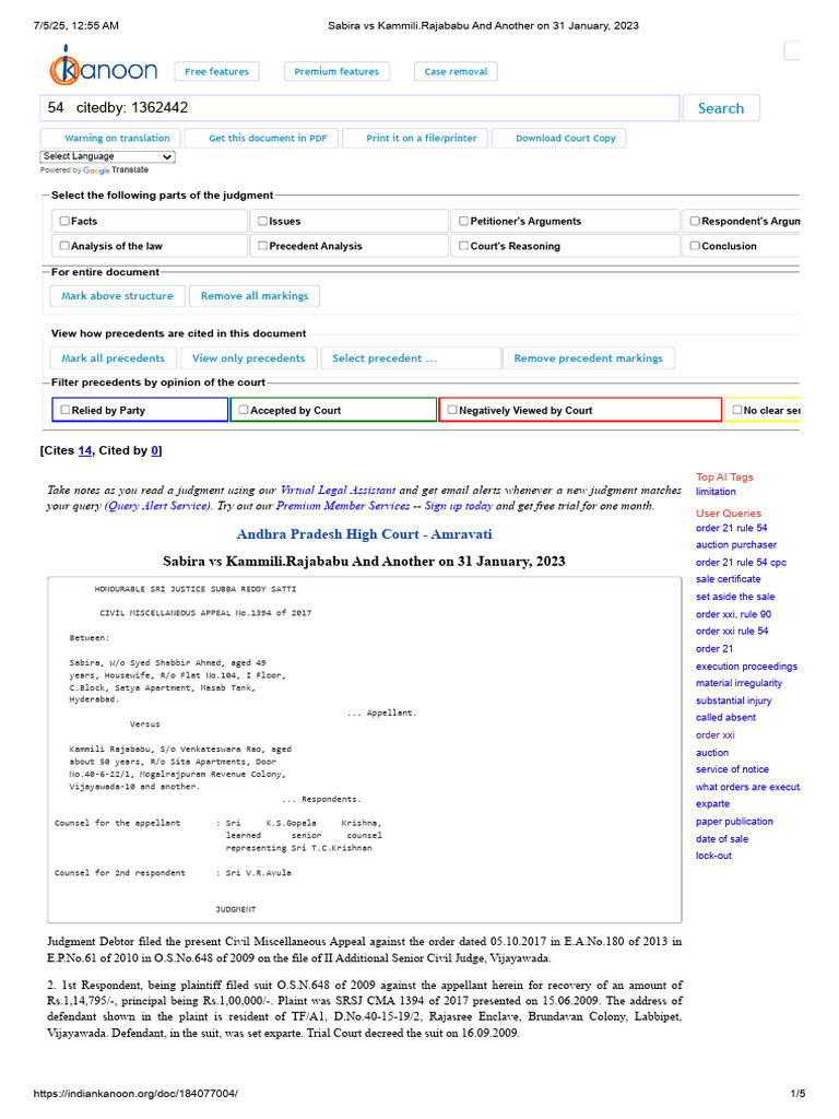 Sabira Vs Kammili - Rajababu and Another On 31 January, 2023 Rule 54 ...