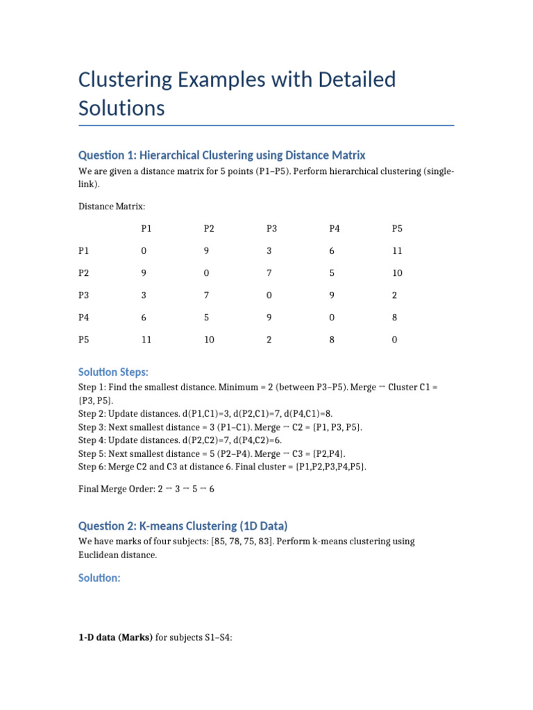 Unit 1 Clustering Numericals | PDF | Data Analysis | Spatial Analysis