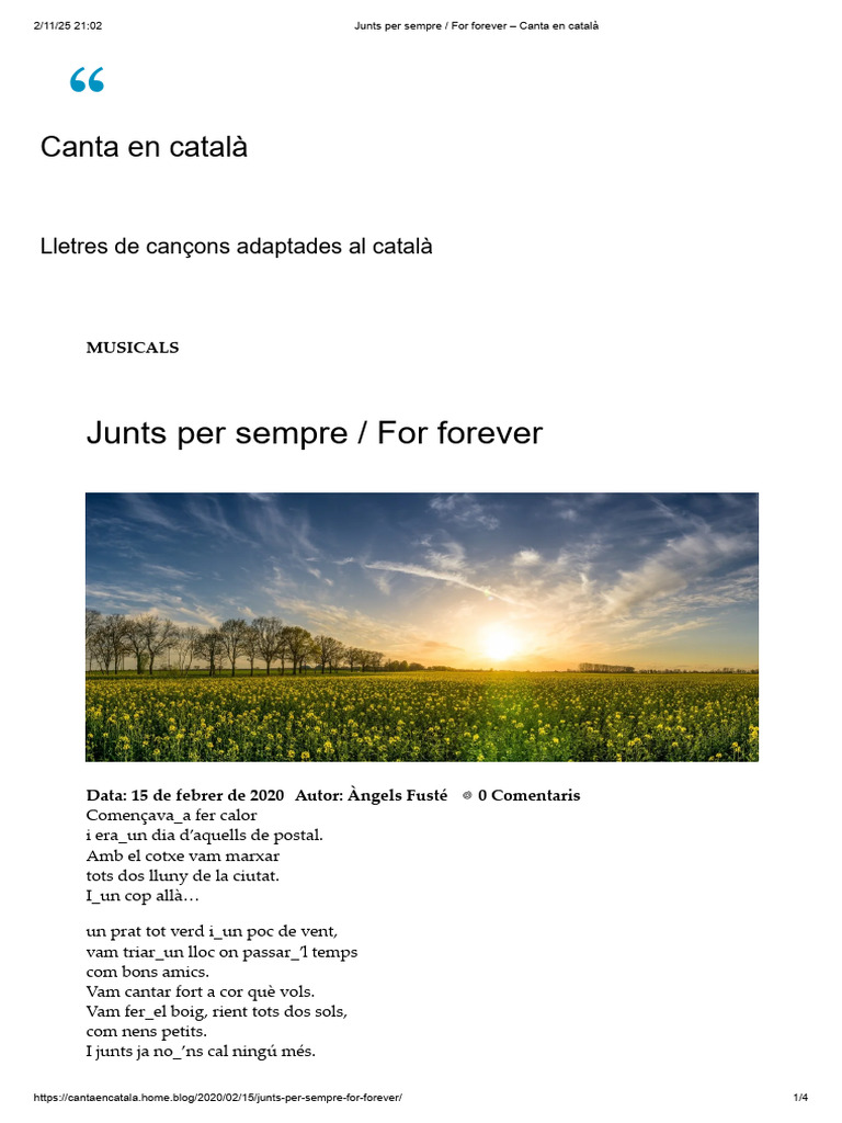 Junts Per Sempre - For Forever - Canta en Català | PDF