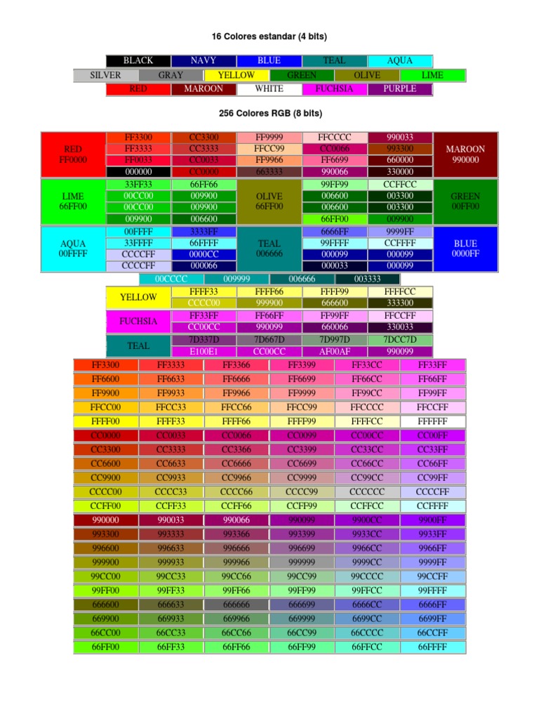 Colores Estándar y Códigos RGB | PDF | HTML | Hipervínculo