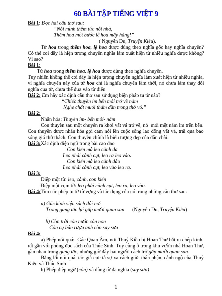 60 Bai Tap Tieng Viet | PDF