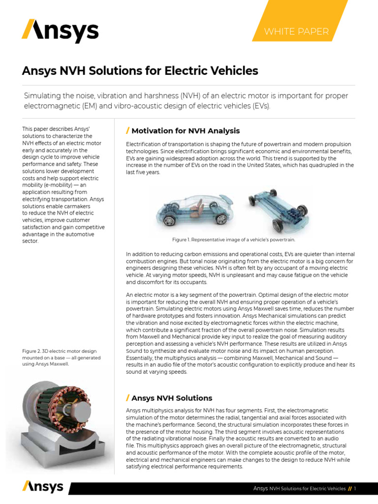 Ansys NVH Solutions for Electric Vehicles | PDF | Sound | Electric Motor
