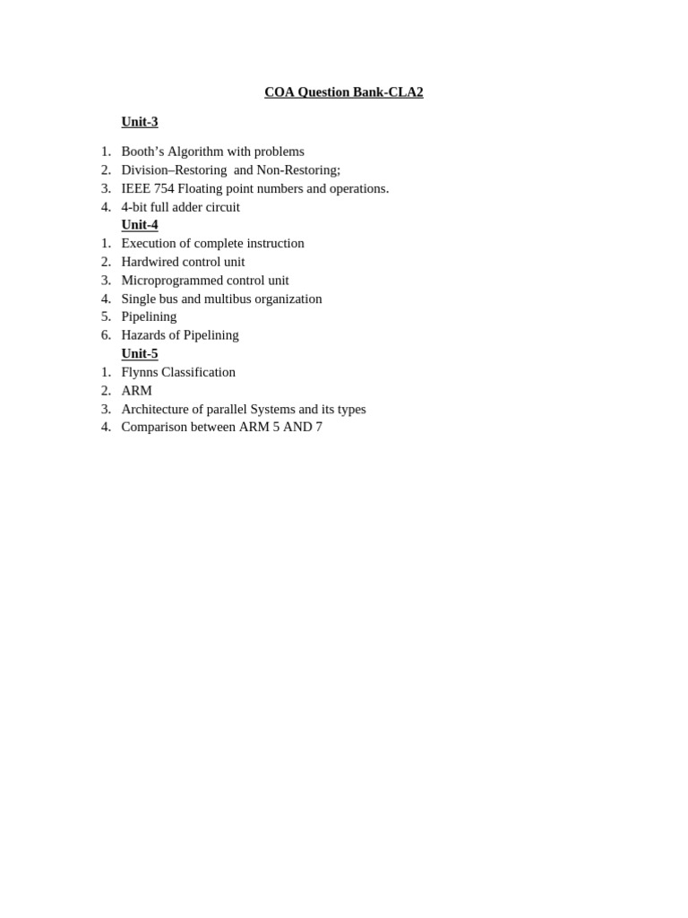 COA Question Bank-CLA2 Unit-3 | PDF