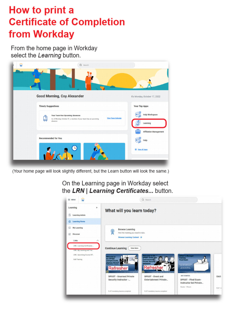 Print Workday Completion Certificate | PDF