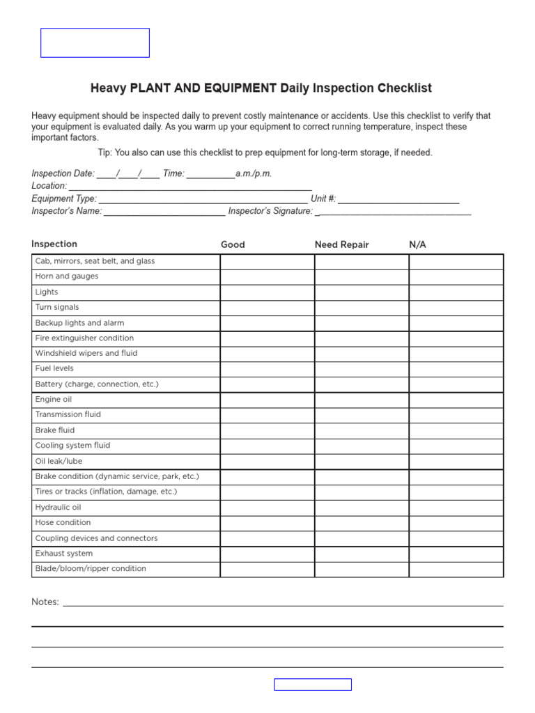Heavy Equipment Inspection Checklist v2 | PDF