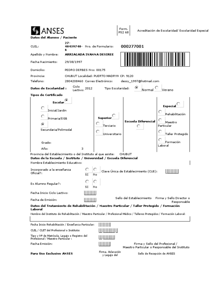 Formulario Anses | PDF | Educación avanzada | Bienestar