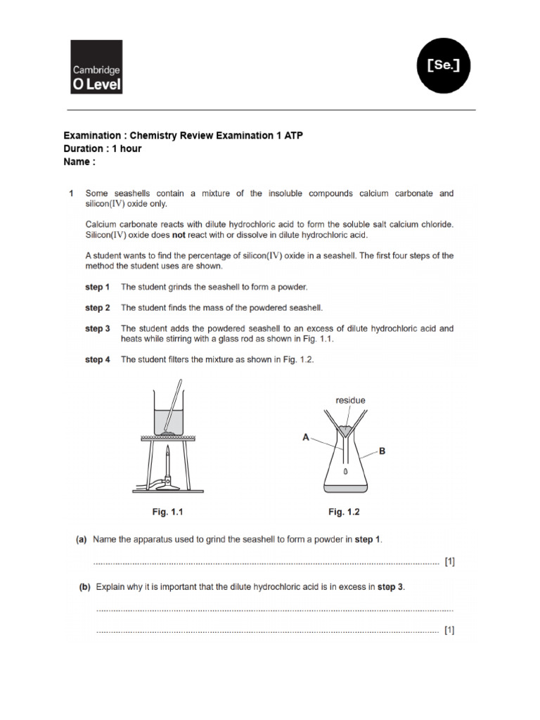 Examination - Chemistry Review Examination 1 ATP | PDF