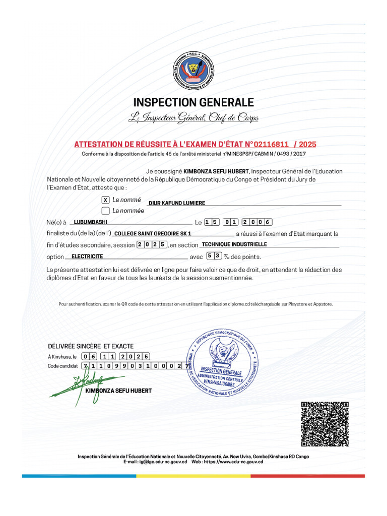 Attestation Diur Kafund Lumiere | PDF