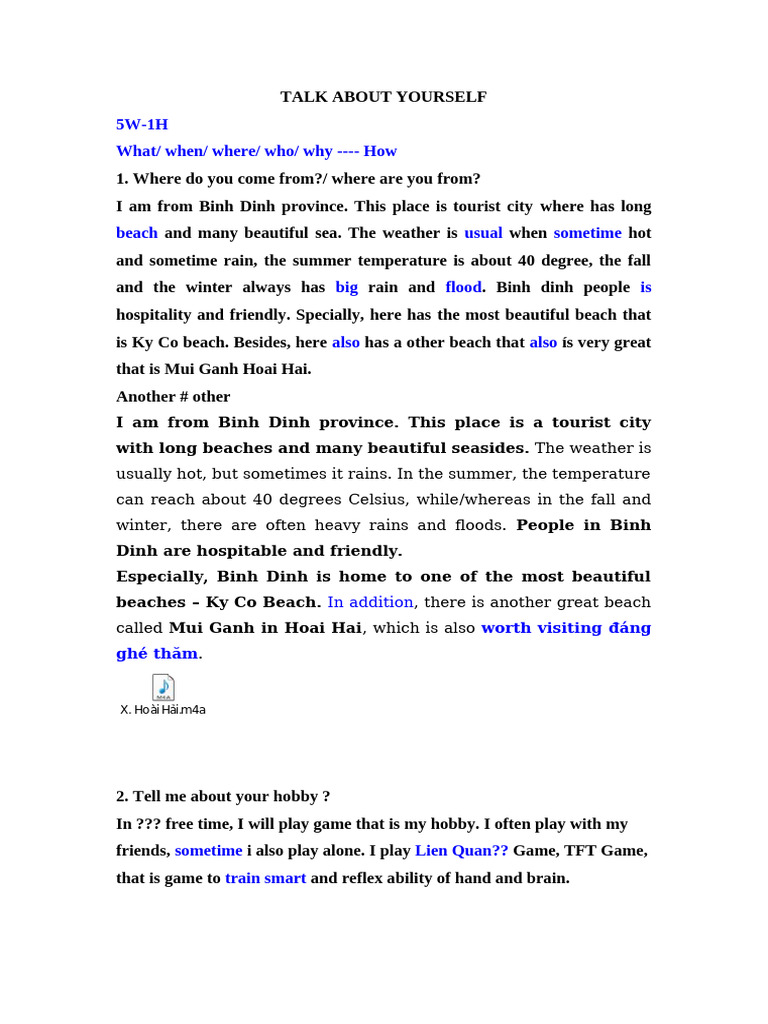 Lesson 2 Talk About Yourself (1) | PDF | Foods | Cuisine