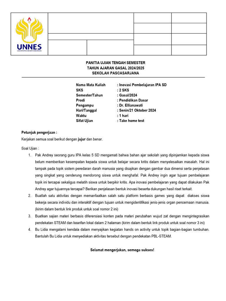 UTS Inovasi Pembelajaran IPA SD 2024 Fix | PDF