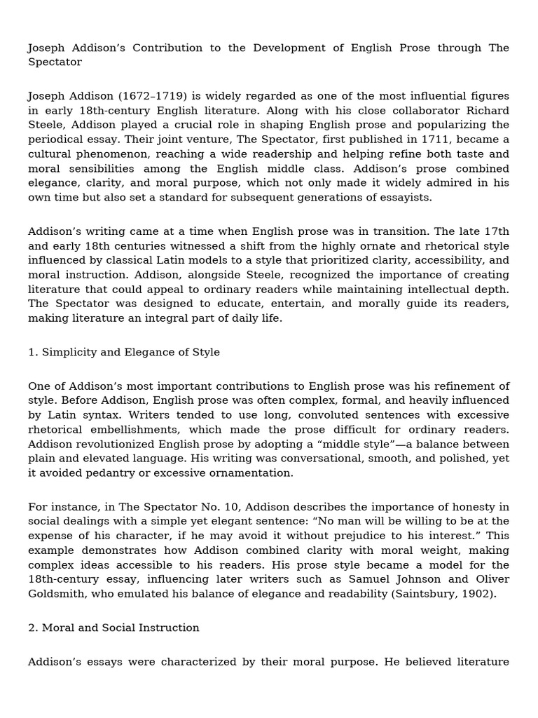 Joseph Addison Spectator Essay | PDF | Essays | Etiquette