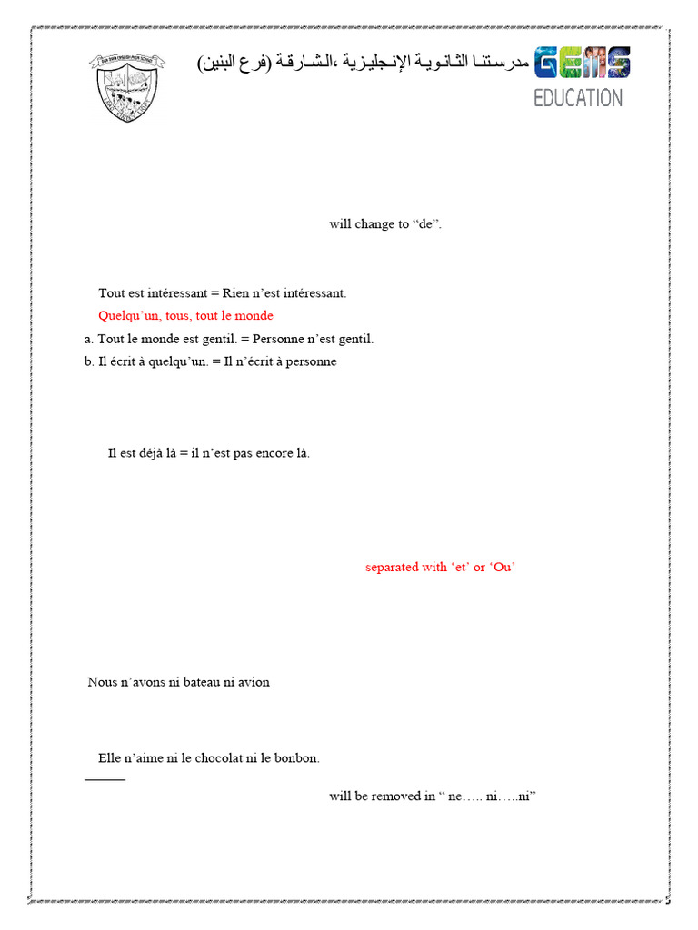 Expressions Négatives en Français | PDF