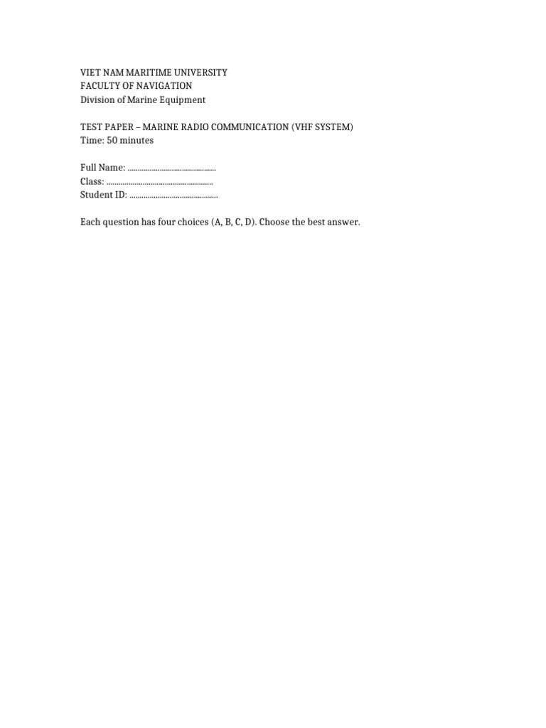 Marine Radio Communication VHF Test | PDF | Very High Frequency | High ...