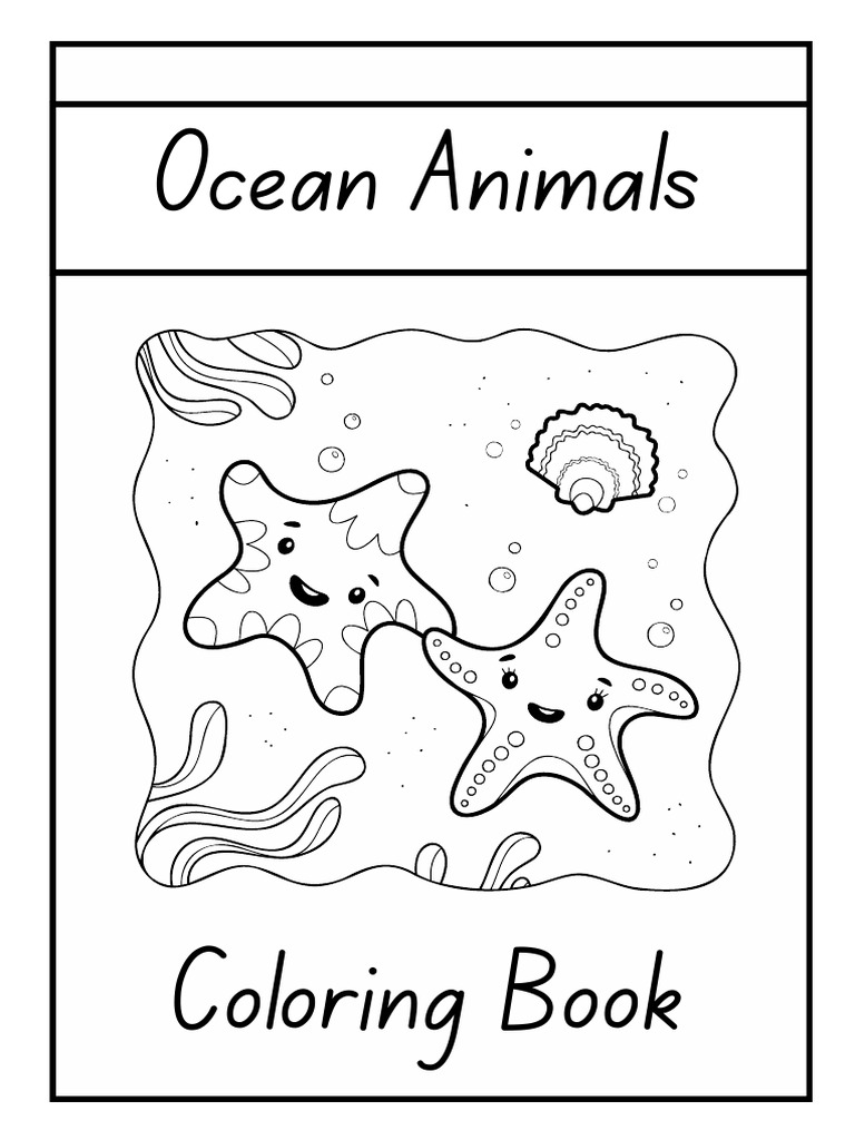 Ocean Animals Coloring and Tracing Book in Black and White Illustrative ...