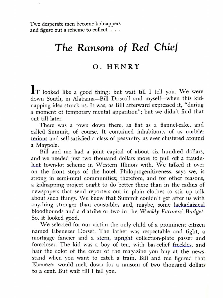 The Ransom of Red Chief: A Comedic Kidnapping | PDF