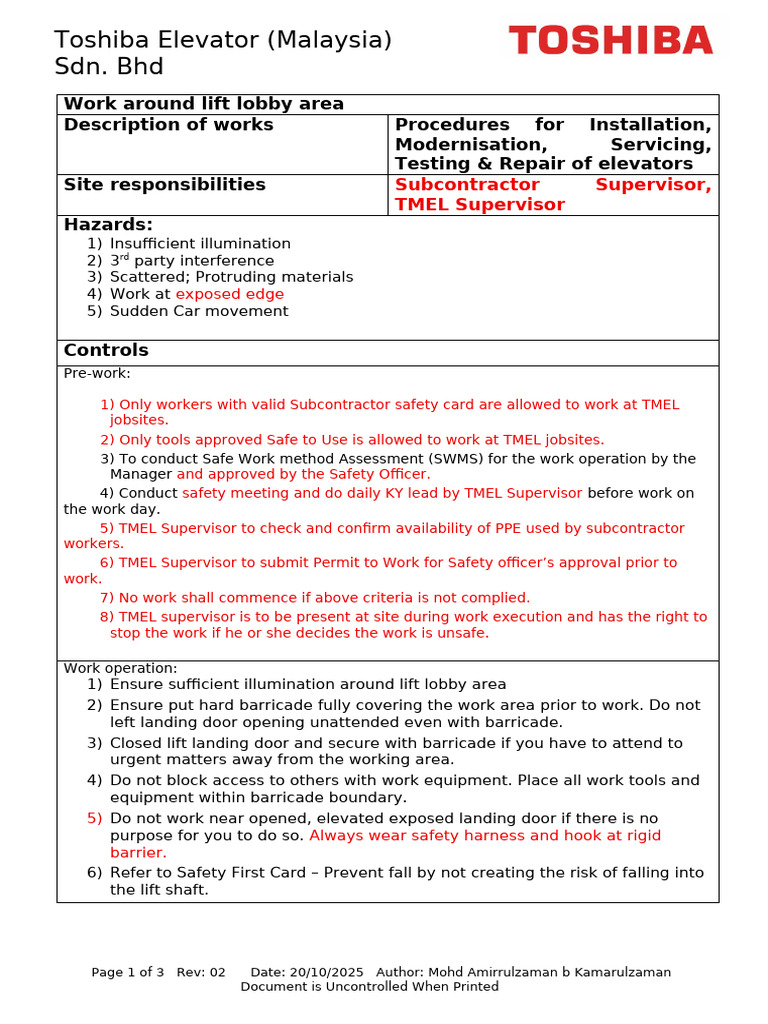 SWP Revised Work in Lobby Area | PDF | Elevator | Workplace
