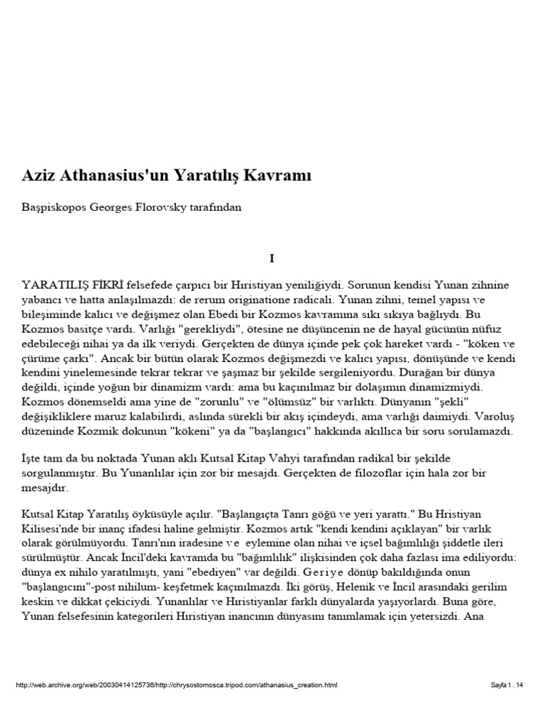 St Athanasius Concept of Creation (Florovsky) Tr | PDF