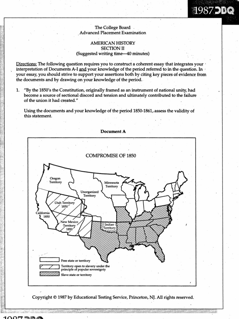 1987 DBQ - Compromise of 1850 | PDF | United States Constitution ...