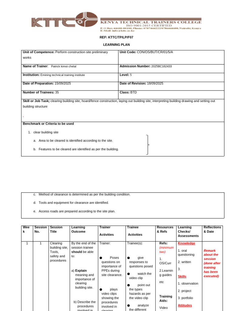 Construction Site Preliminary Works Plan | PDF | Behavior Modification ...