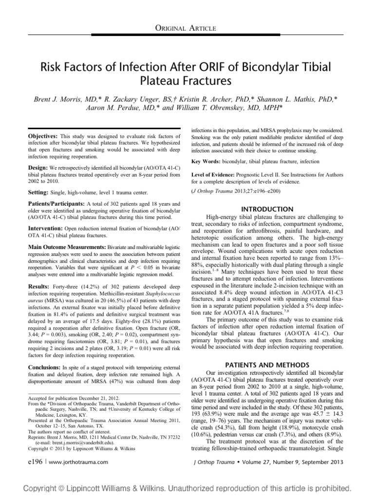 Risk Factors of Infection After ORIF of | PDF | Diseases And Disorders ...