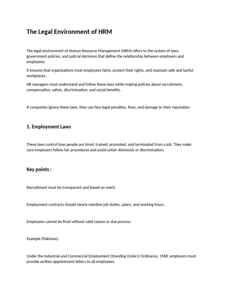 Legal Framework of HRM in Pakistan | PDF | Employment | Human Resource ...