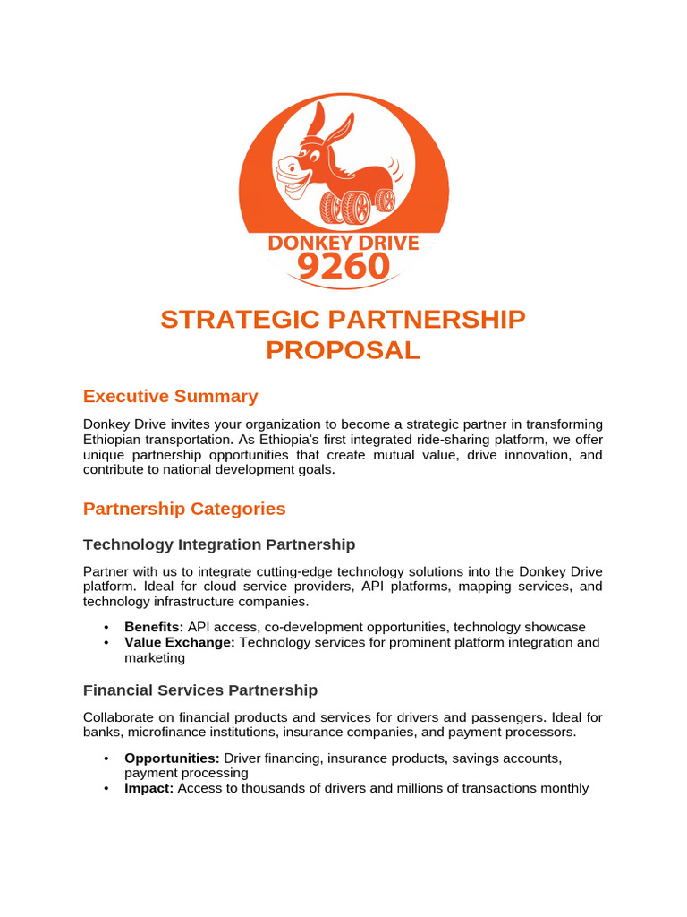 Strategic Partnership Proposal for Donkey Drive | PDF | Partnership ...