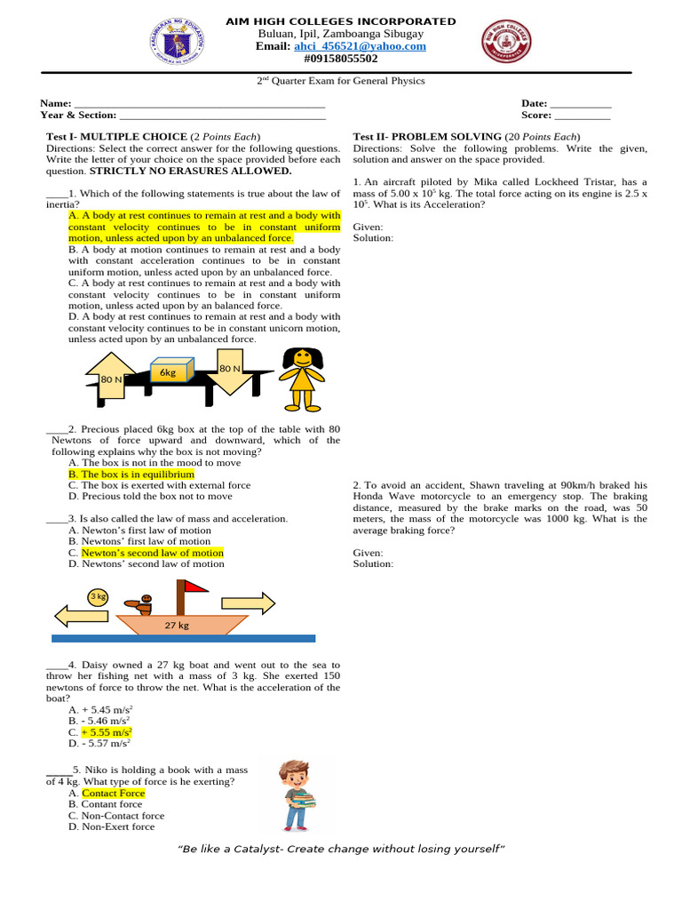 Physics Exam: Forces and Motion | PDF | Force | Newton's Laws Of Motion