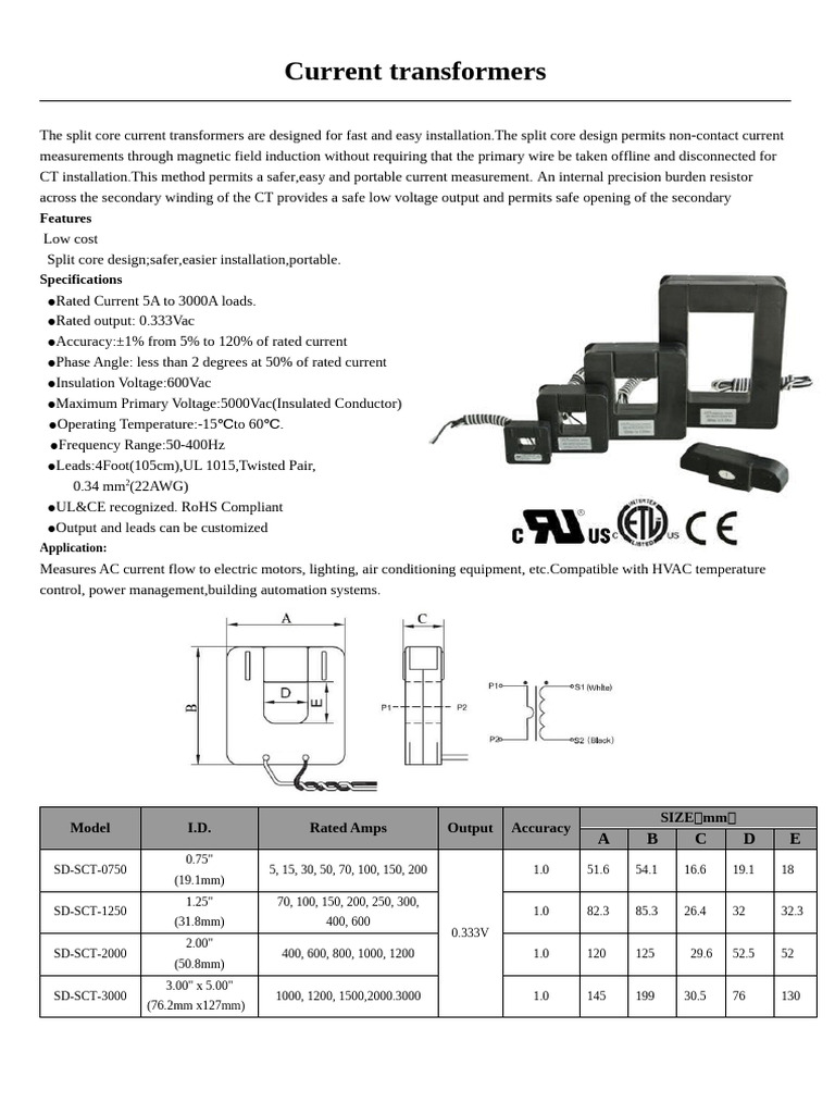 Split Core CTs | PDF | Transformer | Alternating Current