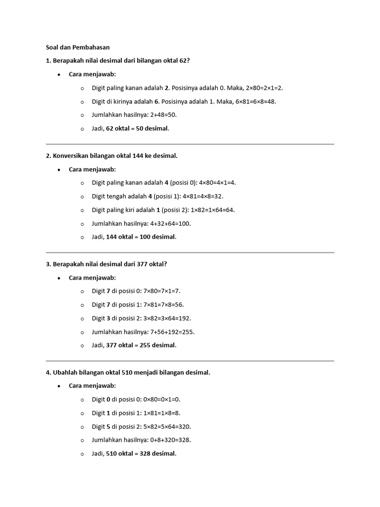 Konversi Bilangan Oktal ke Desimal | PDF