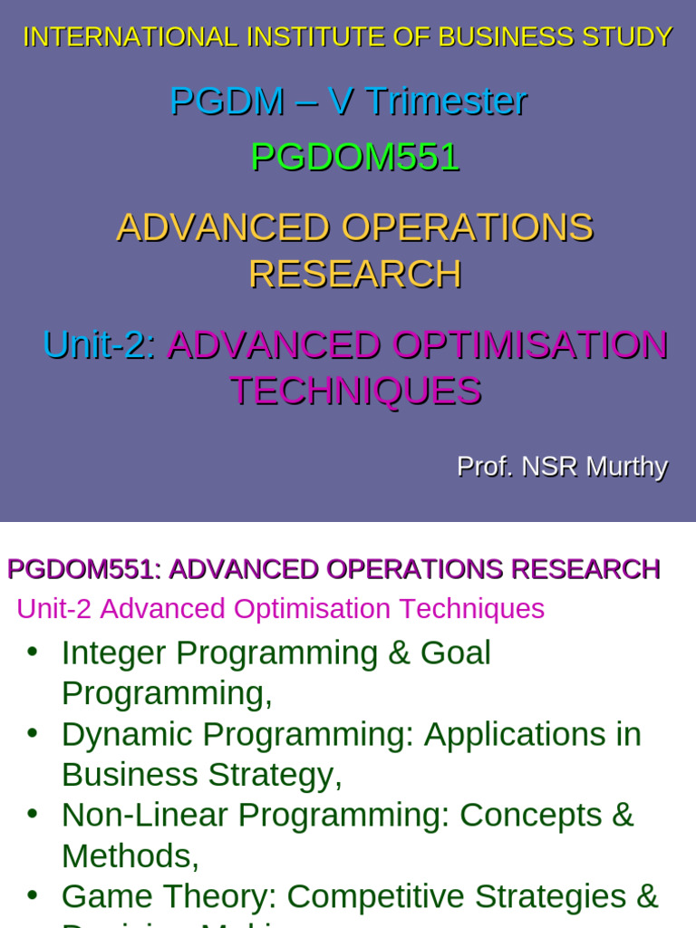 Pgdom551 Aor Unit 2 Advanced Optimisation Techniques | PDF | Mathematical Optimization | Dynamic ...