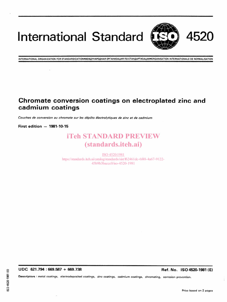 ISO 4520: Chromate Coatings Standard | PDF | Chemistry | Chemical Compounds