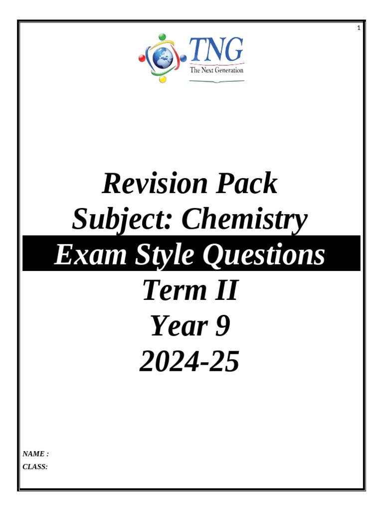 Year 9-Chemistry Revision Pack Term II Exam Style Questions | PDF ...
