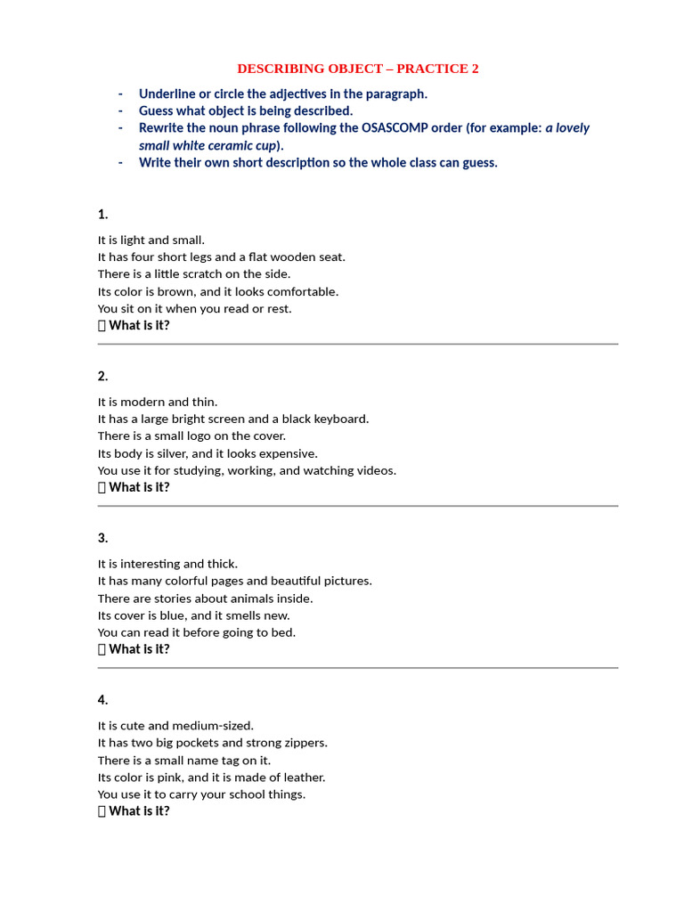 Reading - Describing Objects | PDF | Adjective