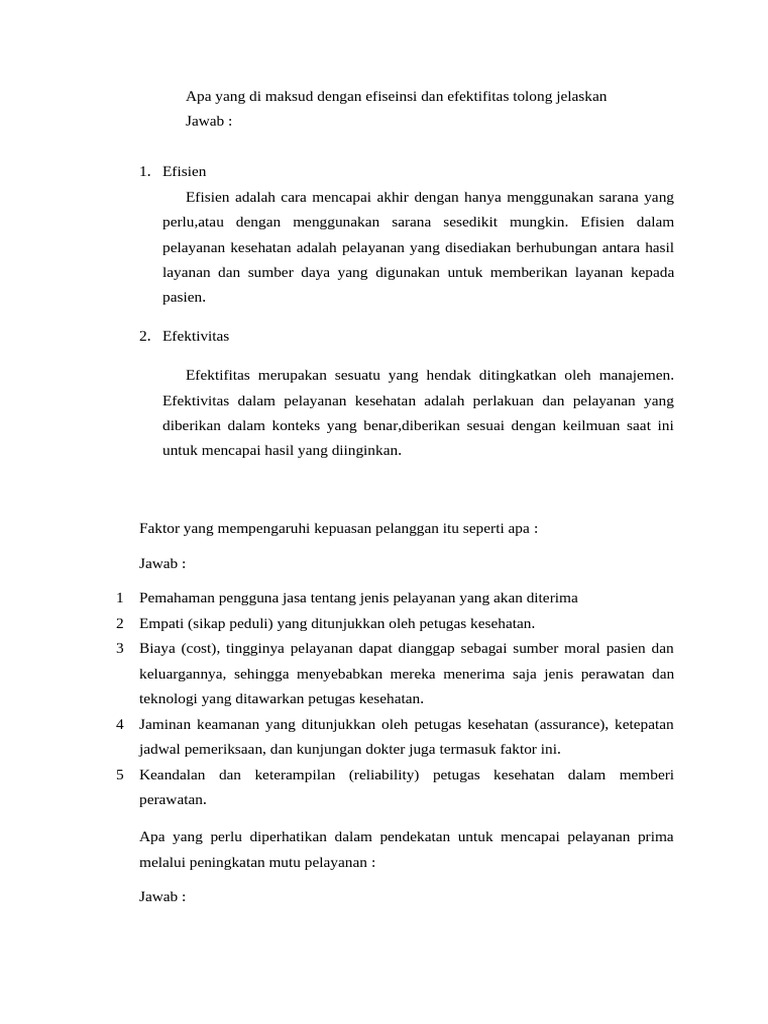 Apa Yang Di Maksud Dengan Efiseinsi Dan Efektifitas Tolong Jelaskan | PDF