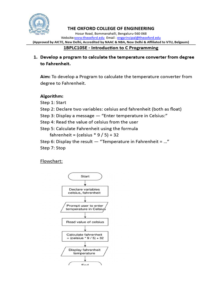 Introduction To C Programming-Lab | PDF | Fahrenheit | Temperature