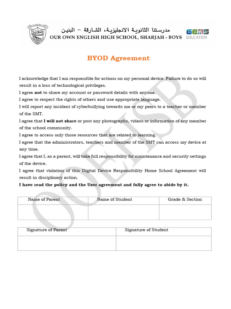 Byod Agreement | PDF