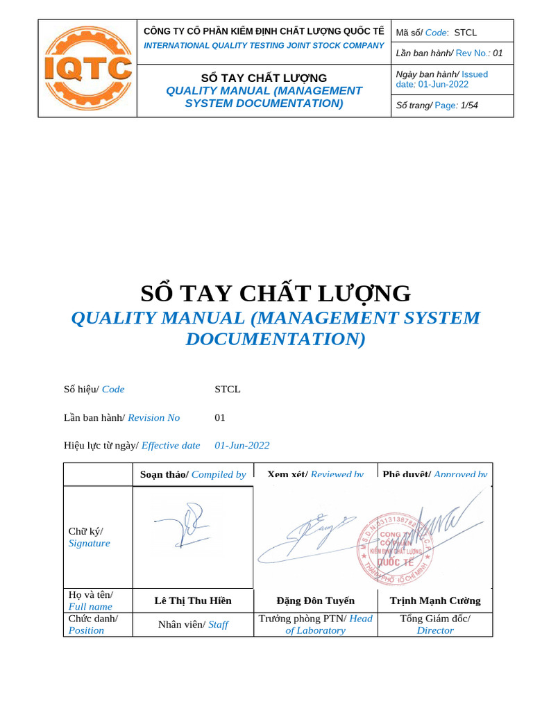 Quality Manual (Management System Documentation) | PDF