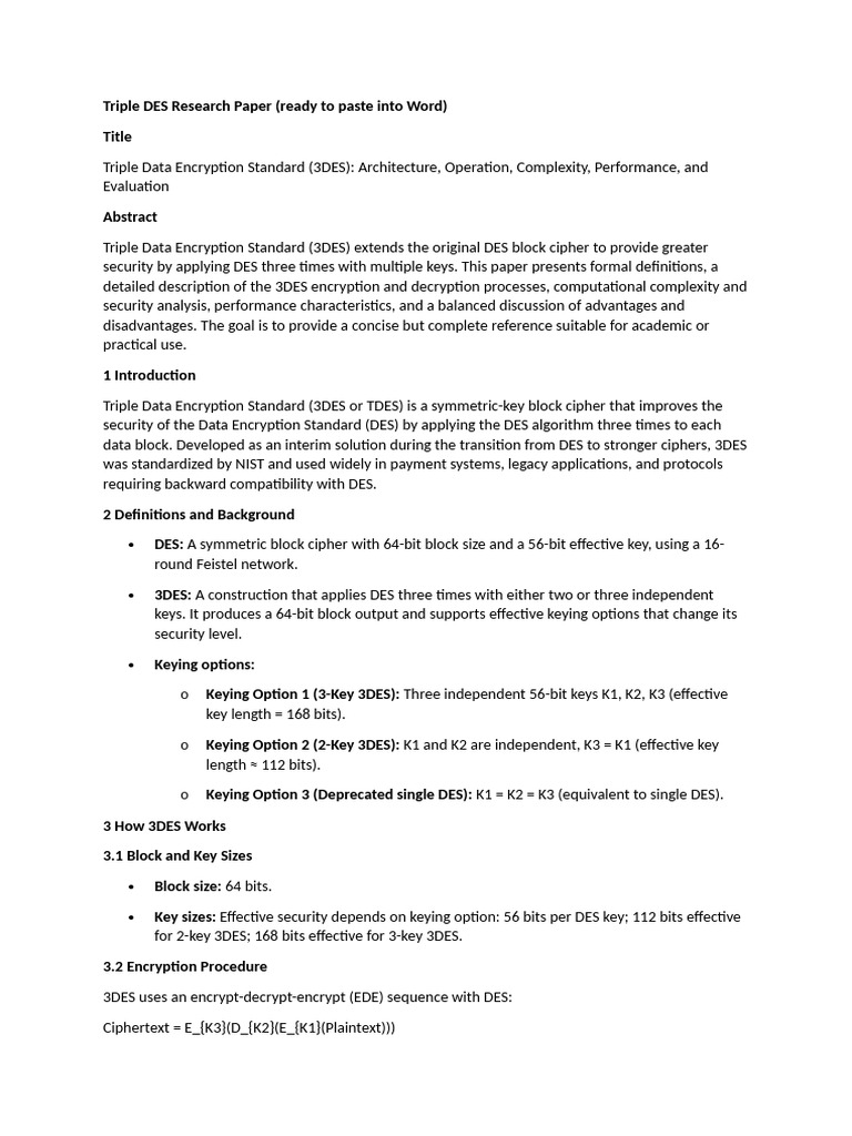 Triple DES: Security, Performance, Analysis | PDF | Cyberwarfare | Security