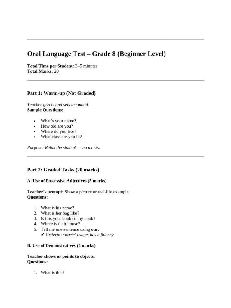 English Oral Test Script 2025 | PDF