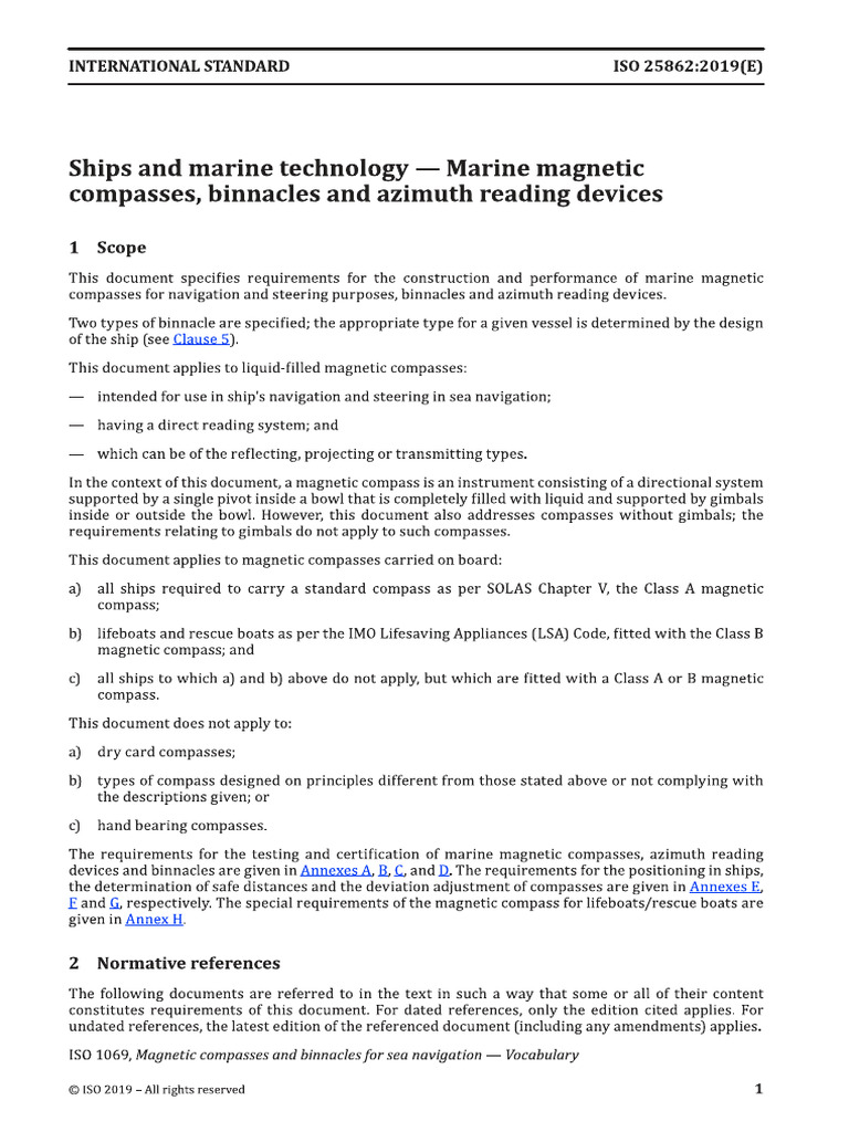 MAG4 Magnetic Compass ISO Standards 25862 2019 Extracts | PDF