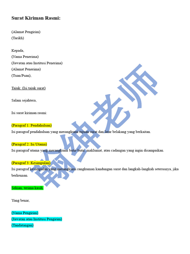 Surat Kiriman Rasmi Dan Tidak Rasmi Template | PDF