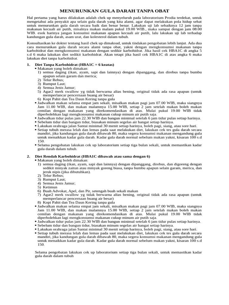 MENURUNKAN GULA DARAH TANPA OBAT | PDF