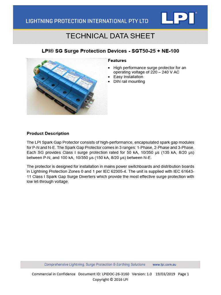 LPI Spark Gap Surge Protector Data Sheet | PDF | Fuse (Electrical ...
