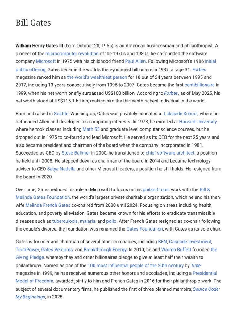 Bill Gates - Wikipedia | PDF | Sustainable Energy