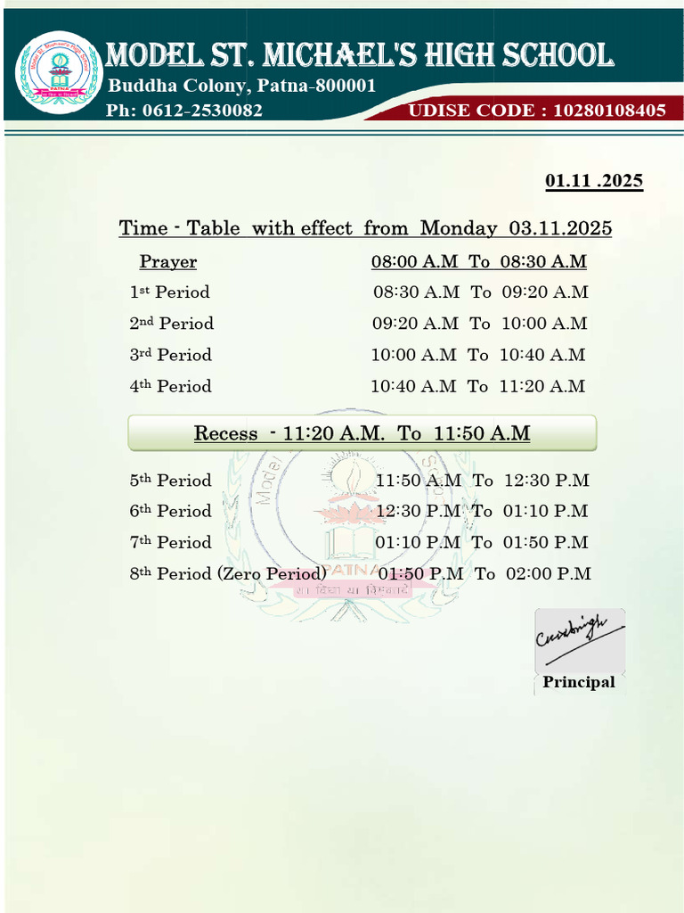 Time Table - Class-1 To X) | PDF