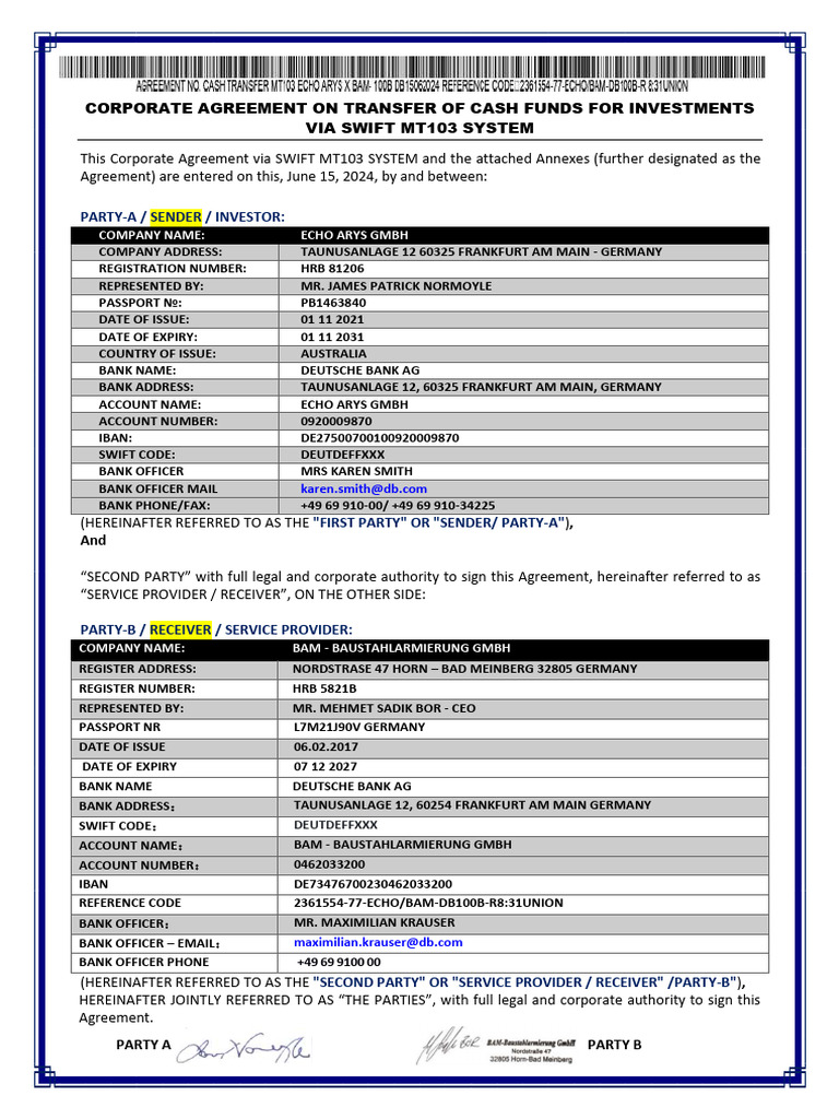 Doa-Swift - mt103 - Cash Transfer - Echoarys - Bam | PDF | Wire ...