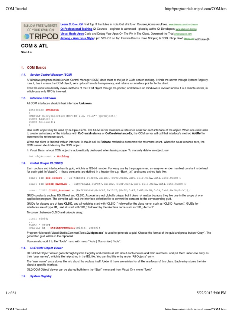 COM & ATL Interview Questions | PDF | Component Object Model | Library (Computing)